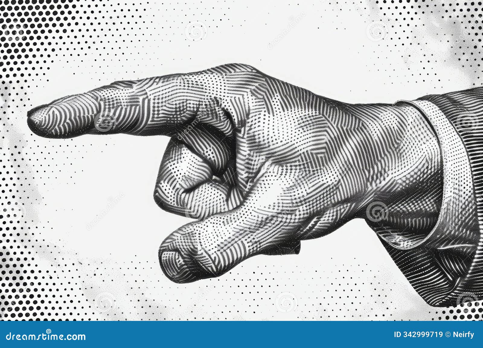 Human Hand Pointing Forward in Halftone Texture, Dotted Pop Art Style ...