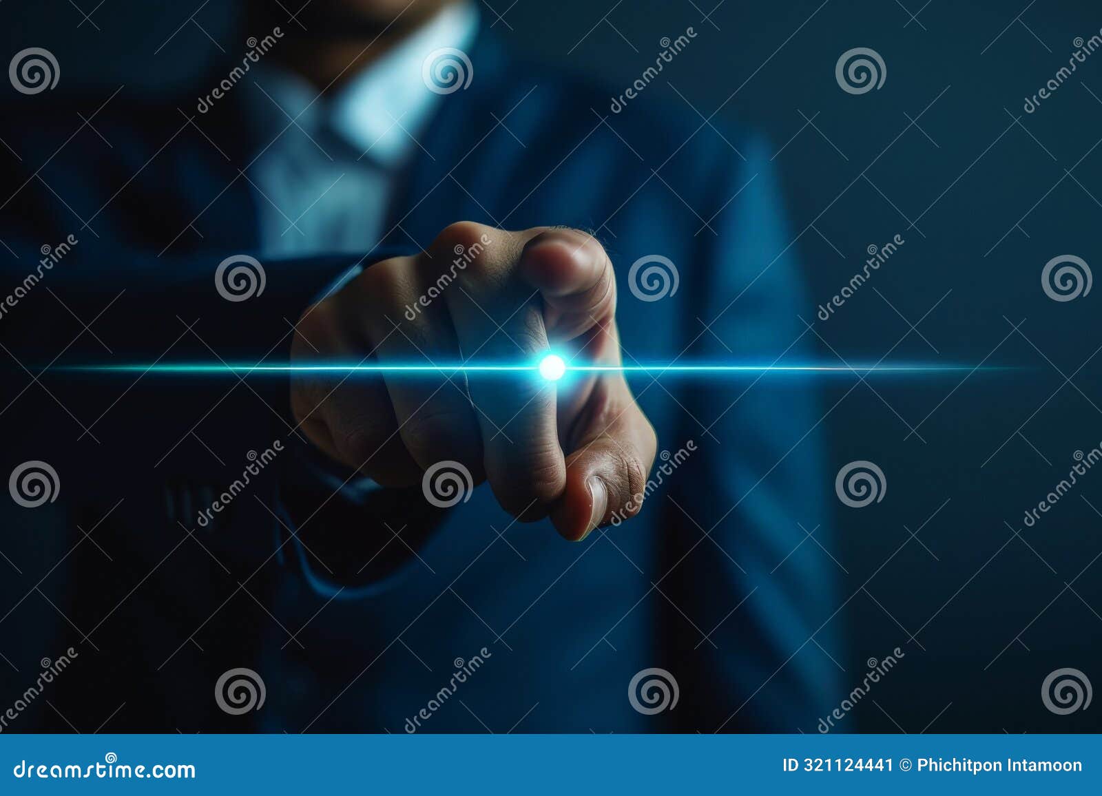 Human Hand Pointing at Something . Glowing Light Effect, Illuminated ...