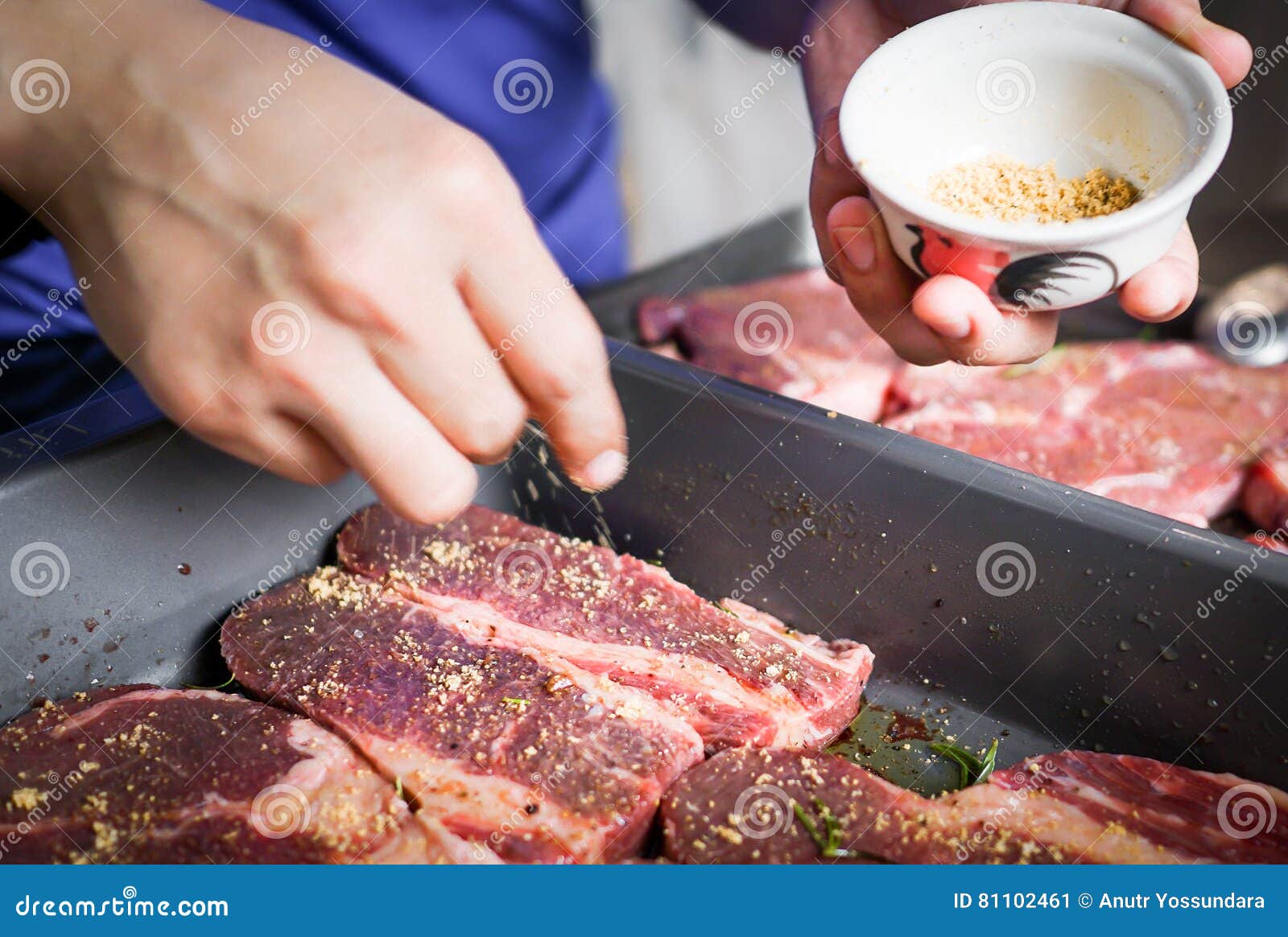 Human Hand is Preparing BBQ Steak Stock Image - Image of restaurant ...