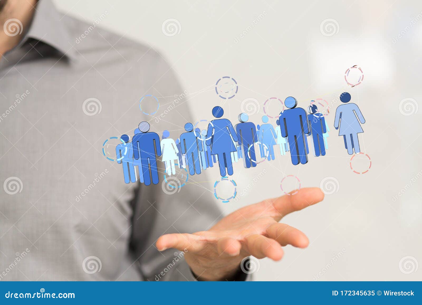 Human Hand Presenting the Digital Projection of People Network Stock ...