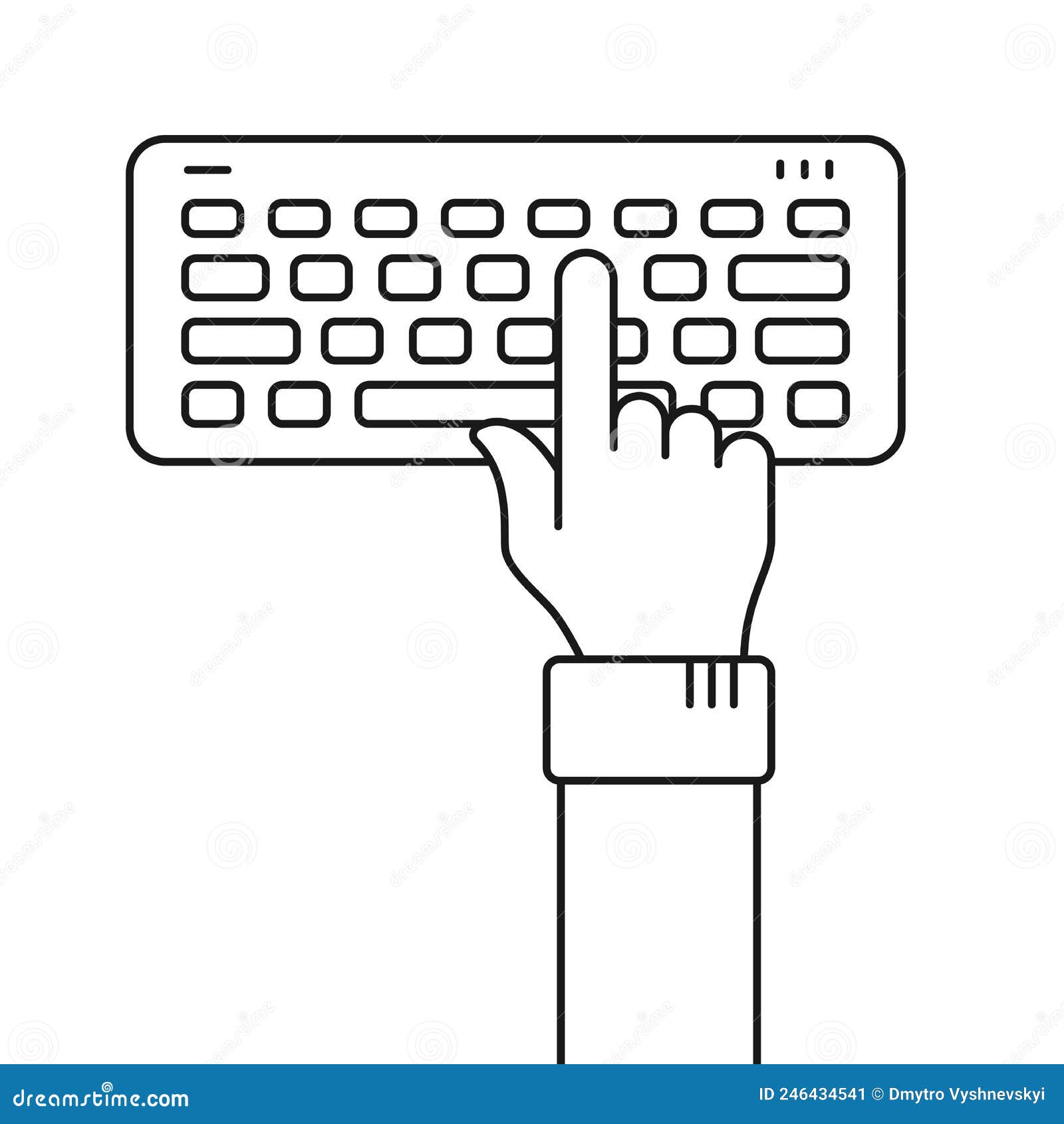 Human Hand Press Button on Keyboard Linear Illustration Stock Vector ...