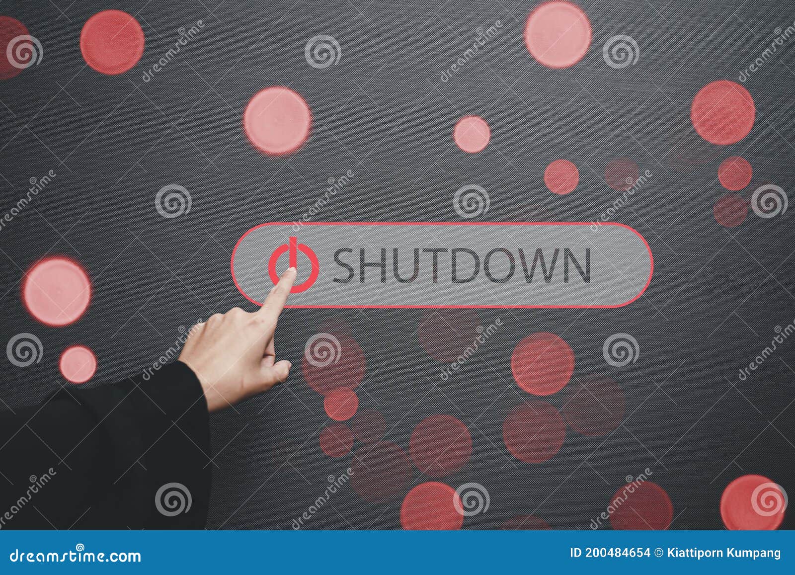 Human Hand Press Shutdown Button on Computer Icon Concept Stock Photo ...