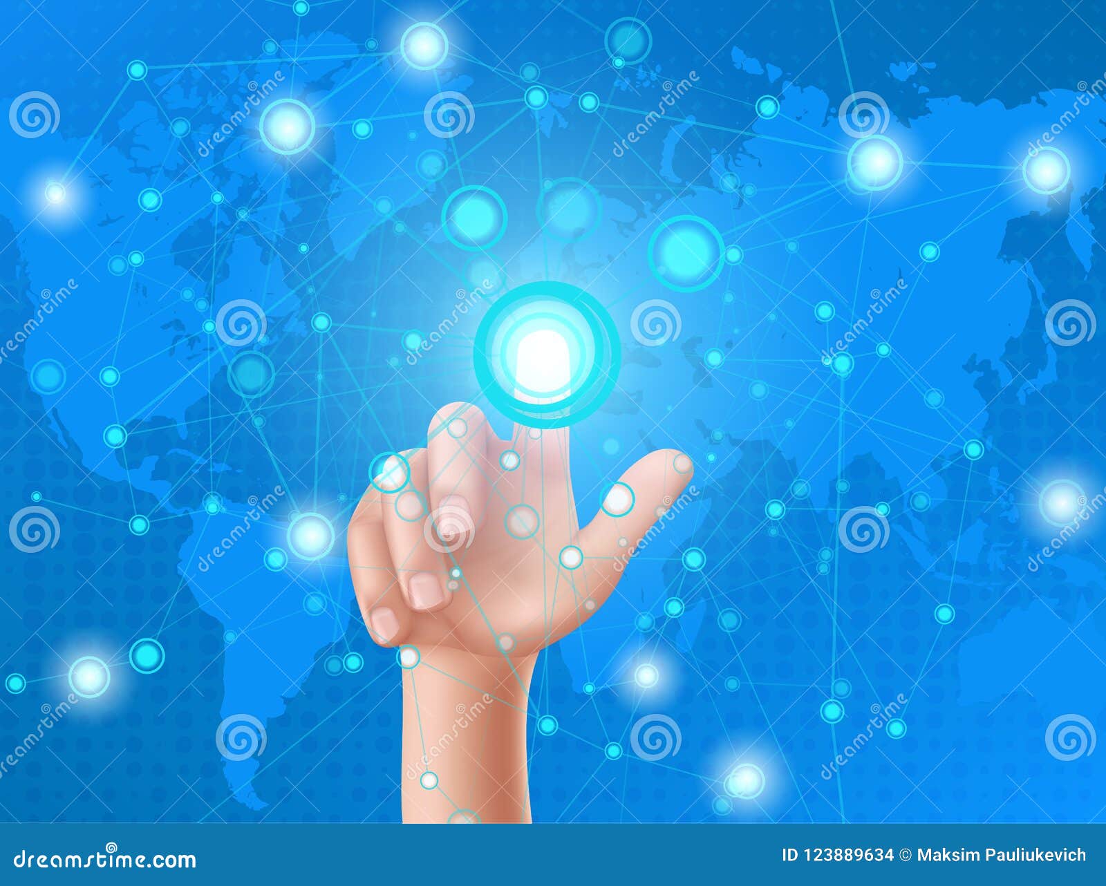 Human Hand Presses on Display Stock Illustration - Illustration of ...