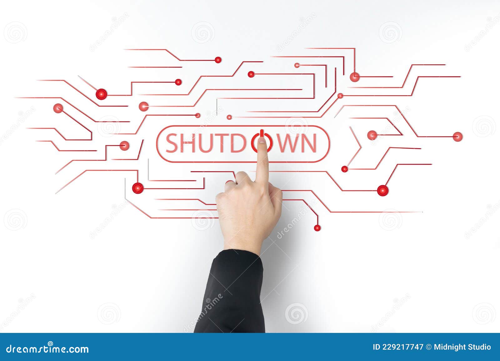 Human Hand Presses the Shutdown Button on the Virtual Screen Stock ...