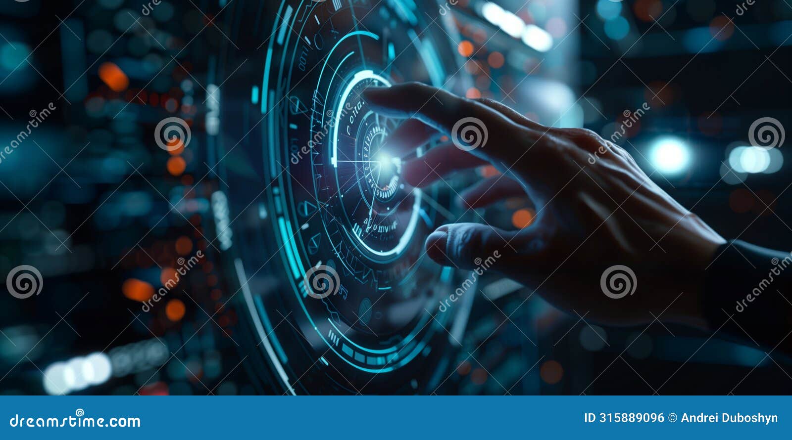 Human Hand Pressing on the Blue Button Stock Illustration ...