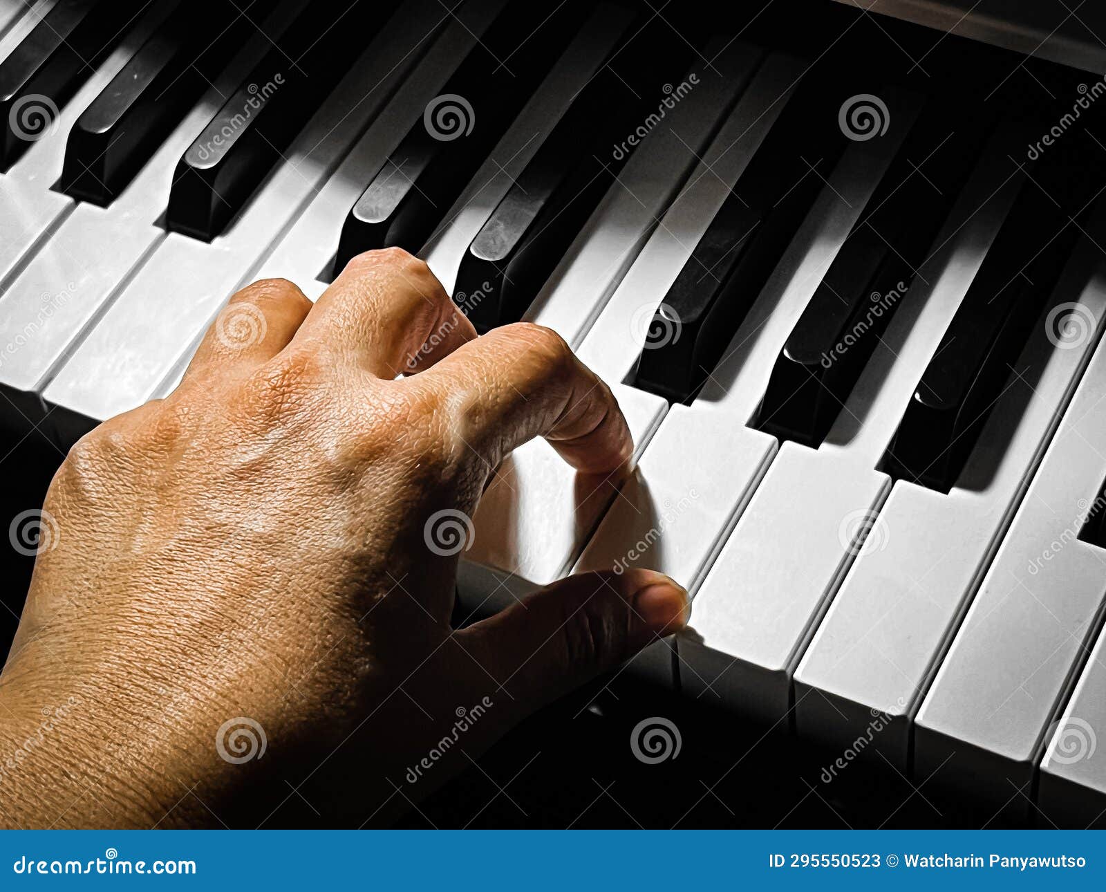 Human Hand Pressing on Key Piano Stock Image - Image of performance ...