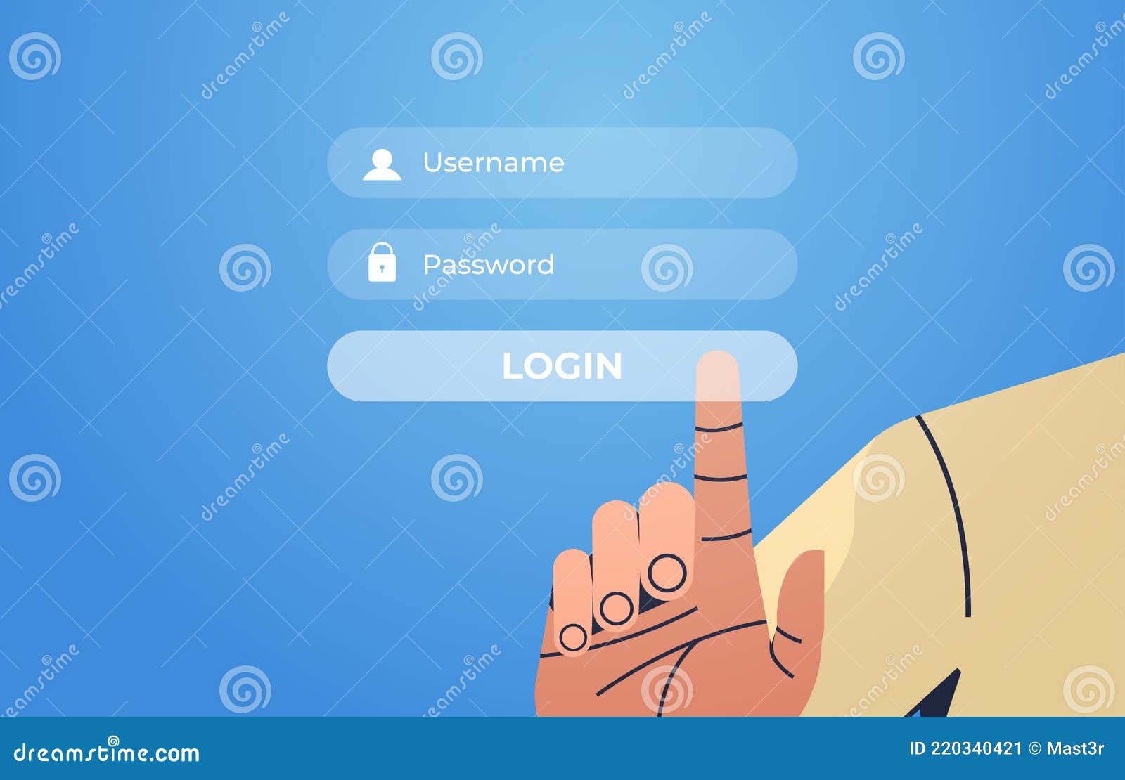 Human Hand Pressing Login Button on Virtual Screen Authorization ...
