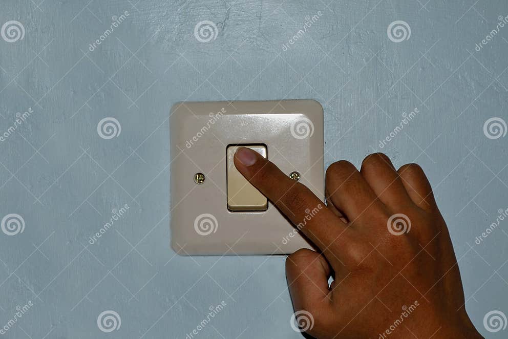 Human Hand Pressing Switch of the Light Stock Photo - Image of light ...