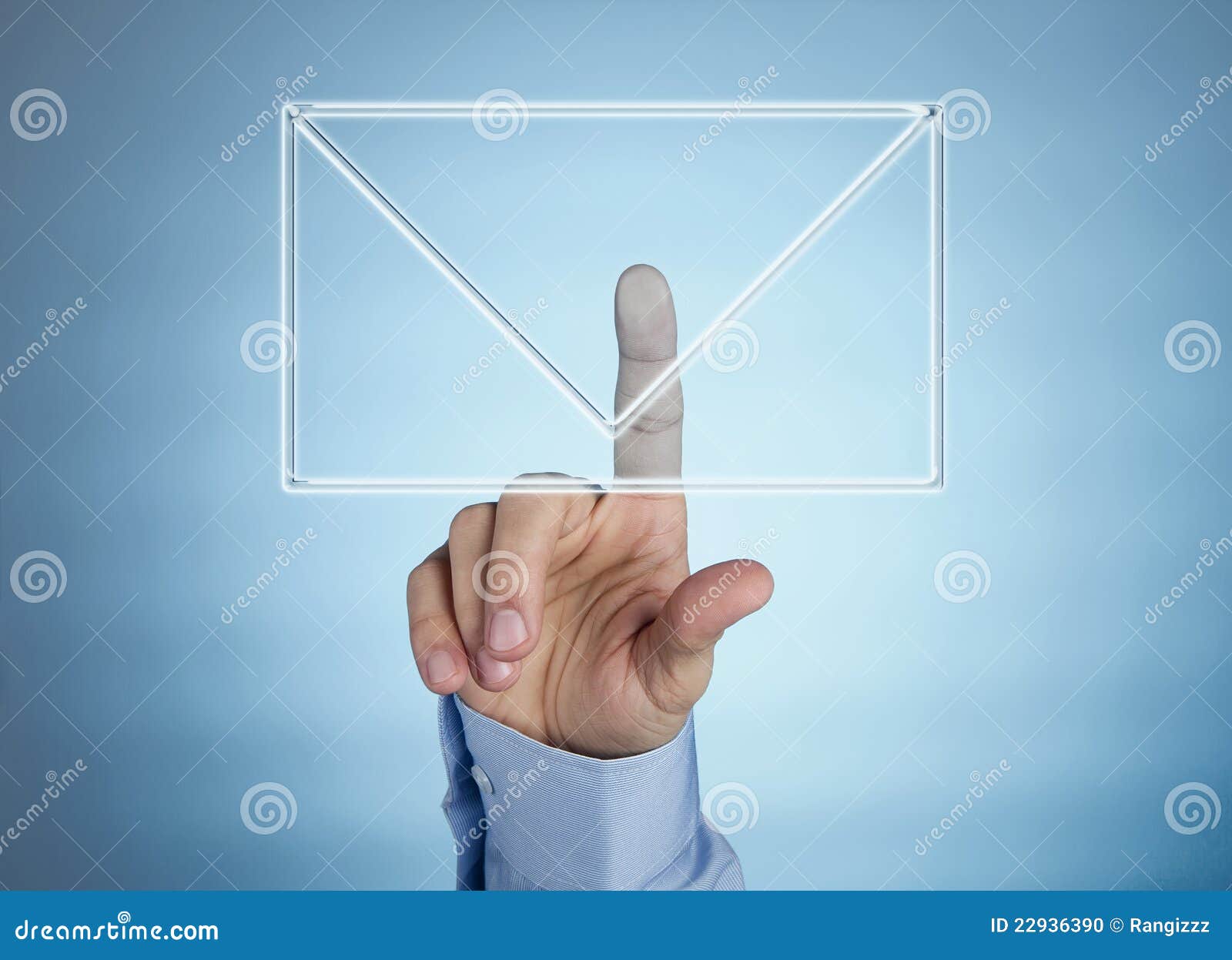 Human Hand Pressing Virtual Mail Icon Stock Photo - Image of button ...