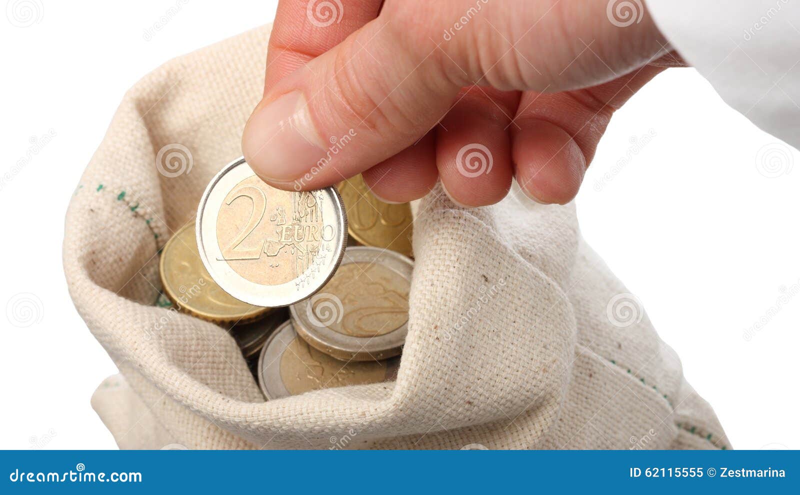 Human Hand Putting Coin into a Sack Stock Image - Image of cutout ...