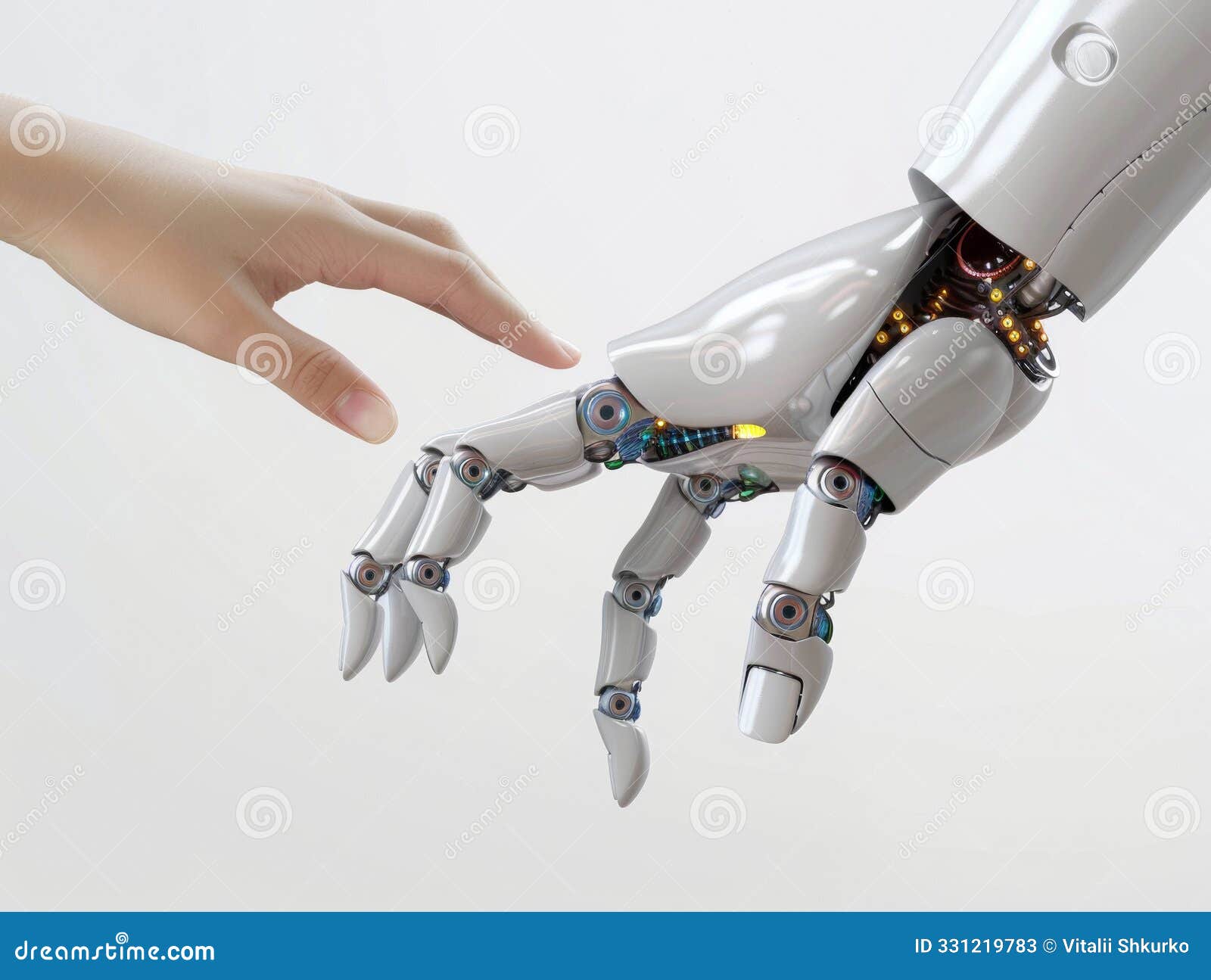 A Human Hand Reaches Out To Touch a Robotic Hand, Symbolizing the ...