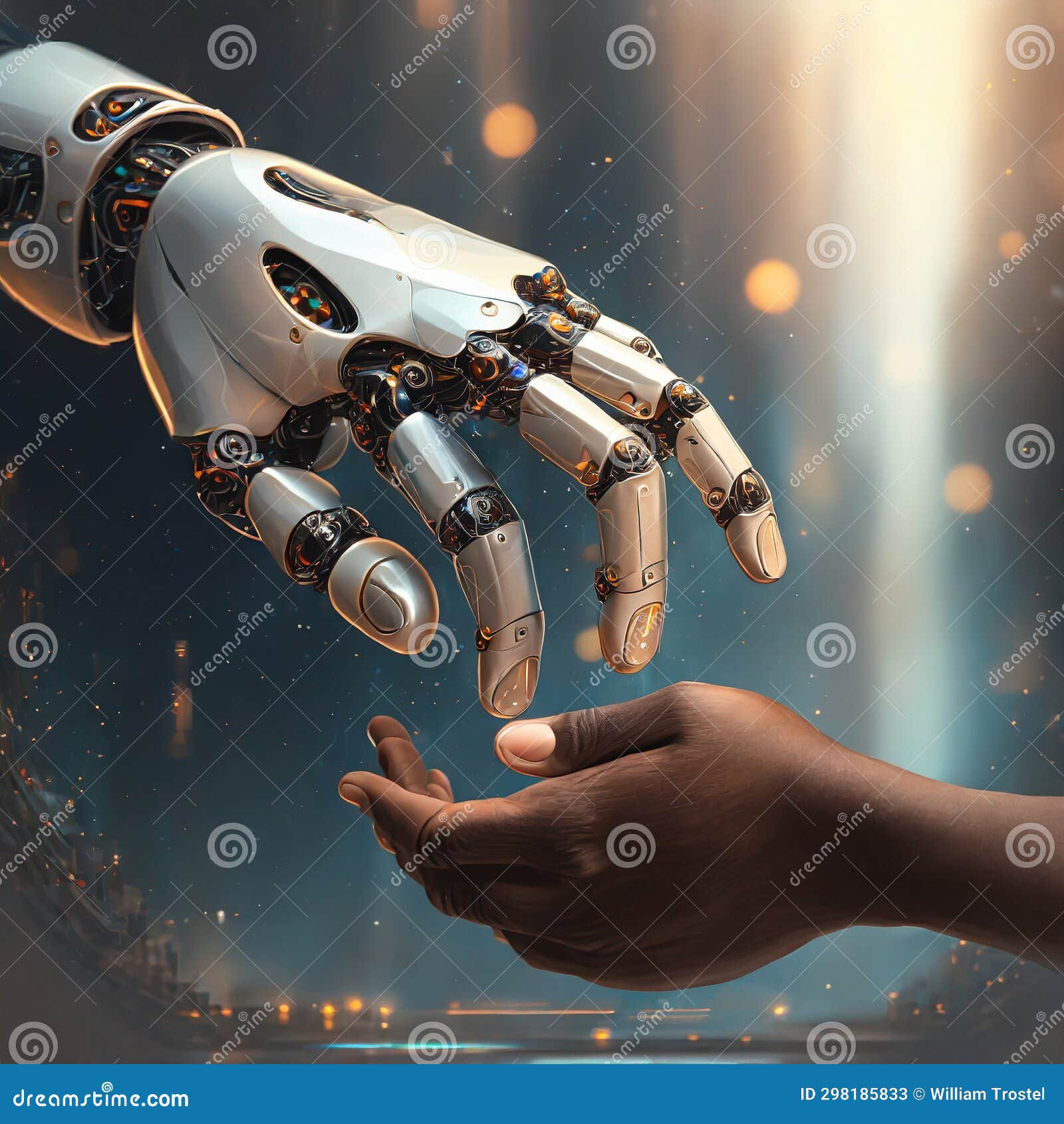 Human Hand Reaching Out To Robot Hand. the Connection between Humans ...