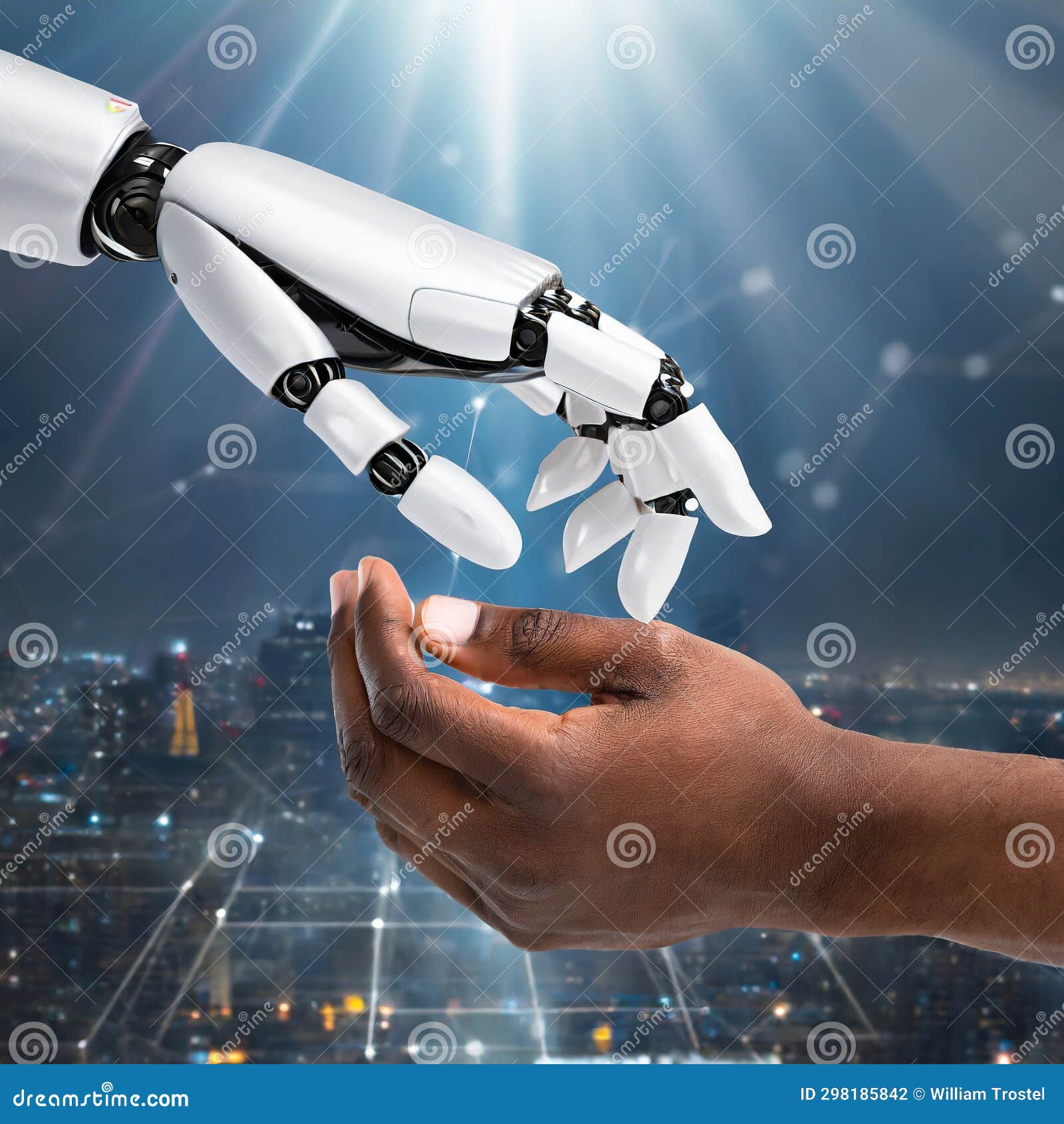 Human Hand Reaching Out To Robot Hand. the Connection between Humans ...