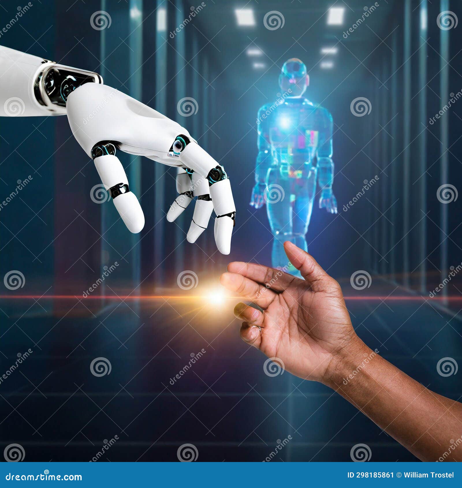 Human Hand Reaching Out To Robot Hand. the Connection between Humans ...
