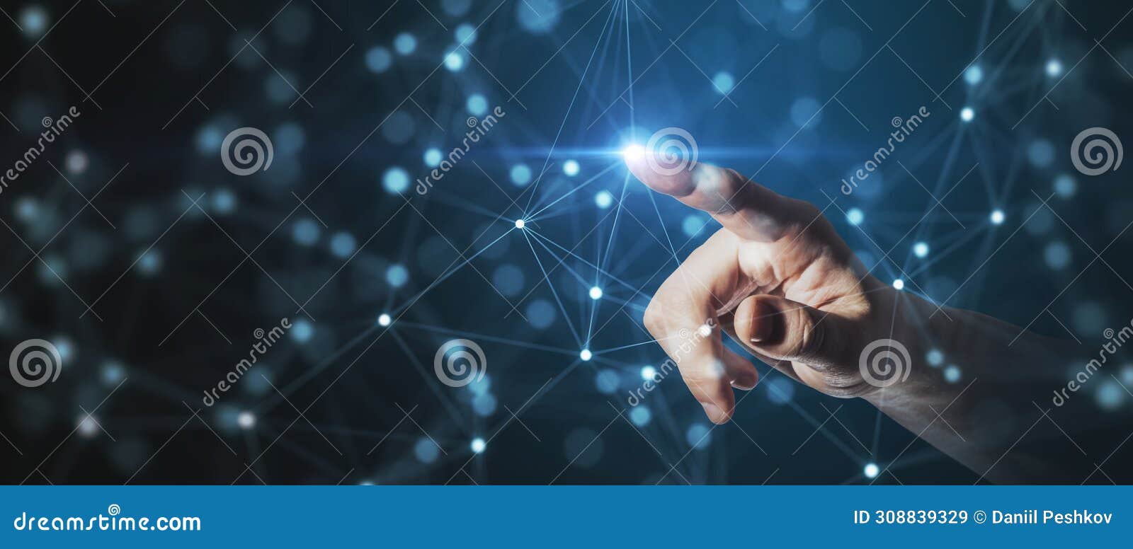 A Human Hand Reaching Out To Touch a Point within a Complex Network of ...