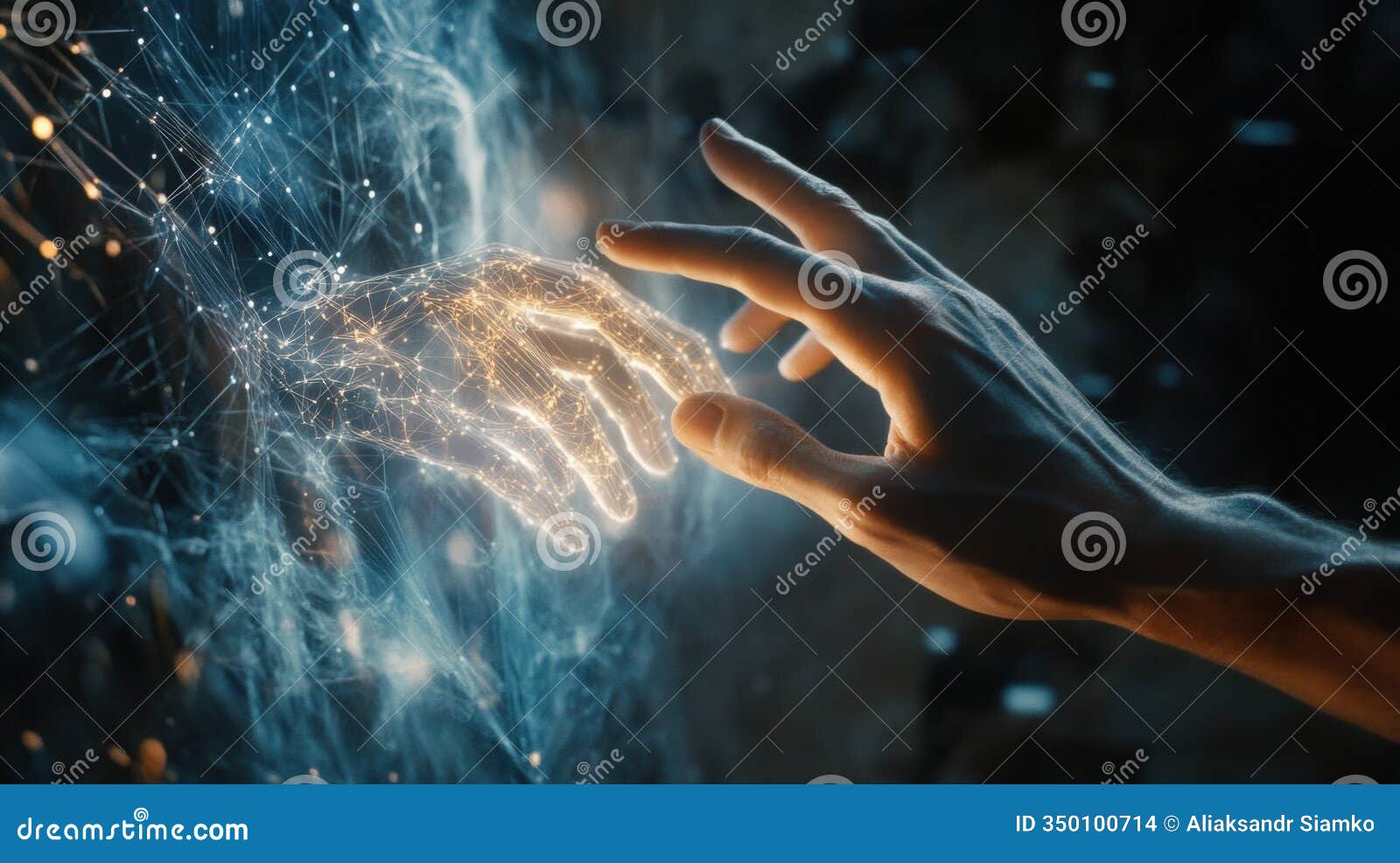 Human Hand Reaching Towards a Digital Holographic Hand Stock ...