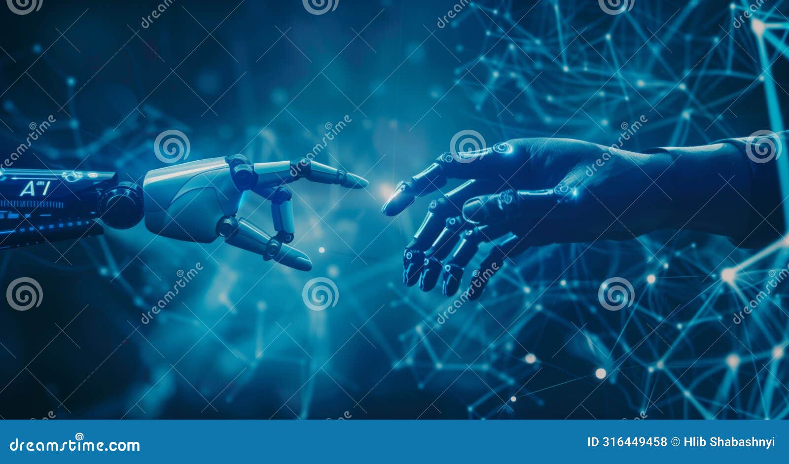 A Human Hand and Robot Finger Touch Each Othe Stock Illustration ...