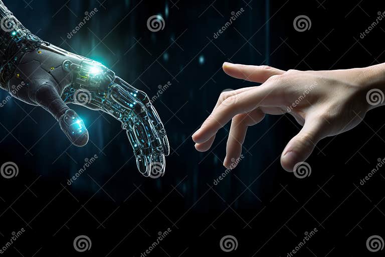 Human Hand and Robot Finger Touch Sense of Technology. AI Generated ...