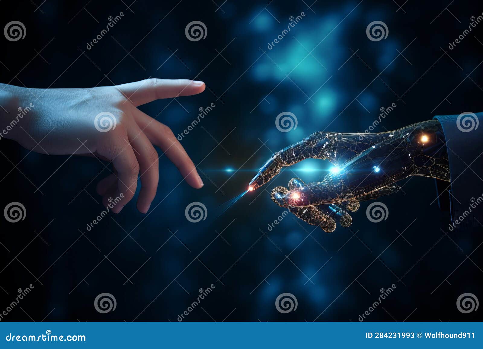 Human Hand and Robot Finger Touch Sense of Technology. AI Generated ...