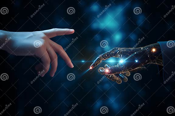 Human Hand and Robot Finger Touch Sense of Technology. AI Generated ...