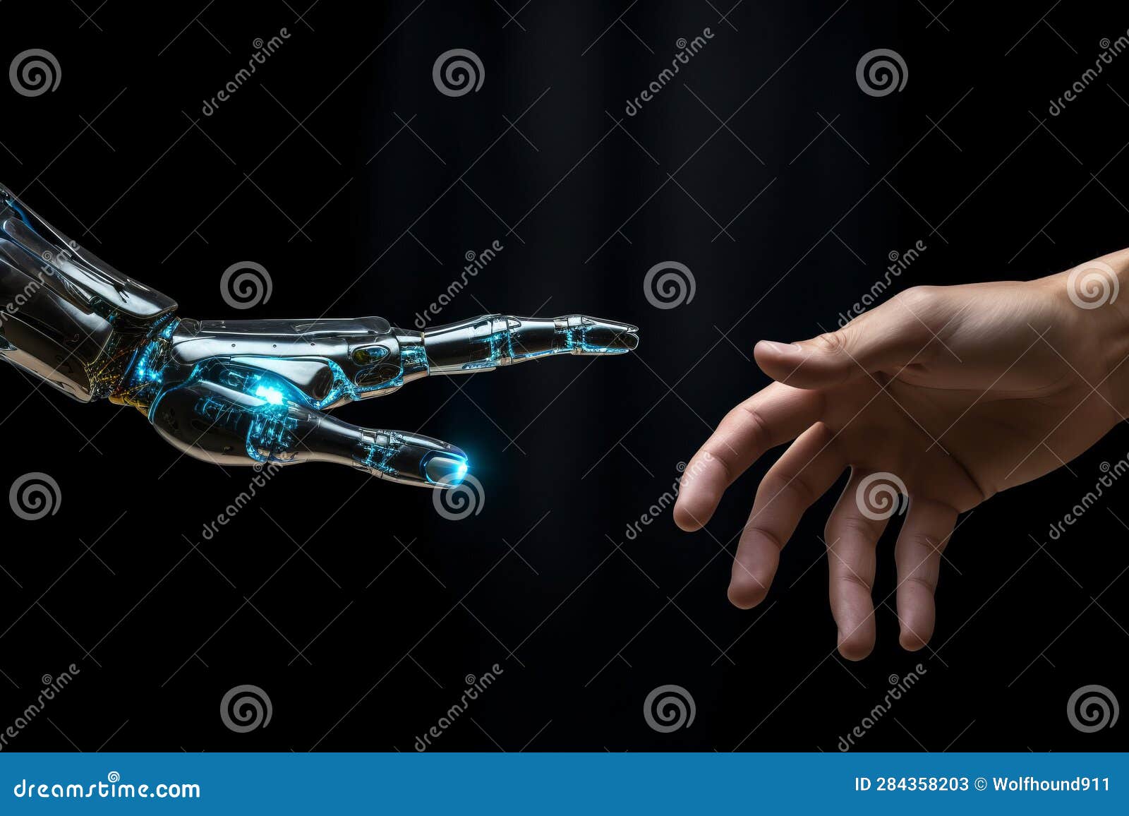 Human Hand and Robot Finger Touch Sense of Technology. AI Generated ...