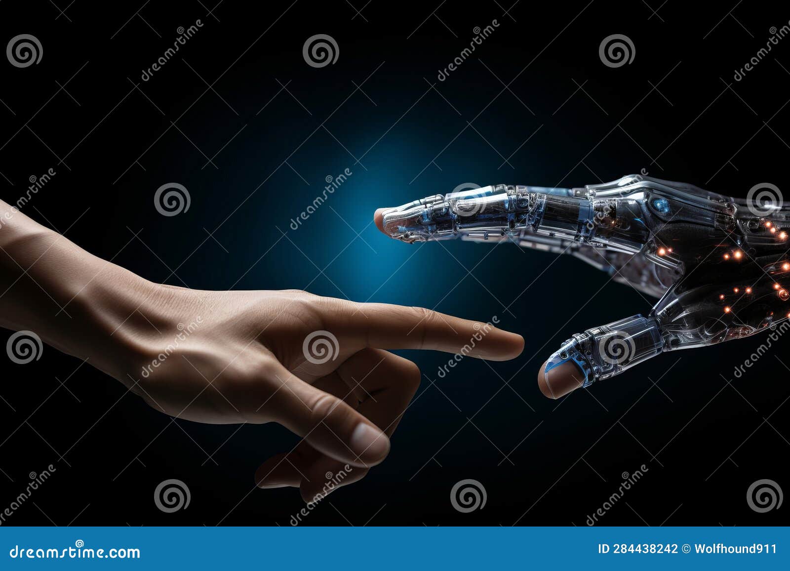 Human Hand and Robot Finger Touch Sense of Technology. AI Generated ...