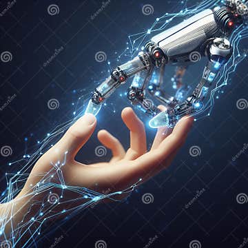 A Man& X27;s Hand Reaches Out To a Robot& X27;s Hand, Future Technology Stock Image - Image of ...