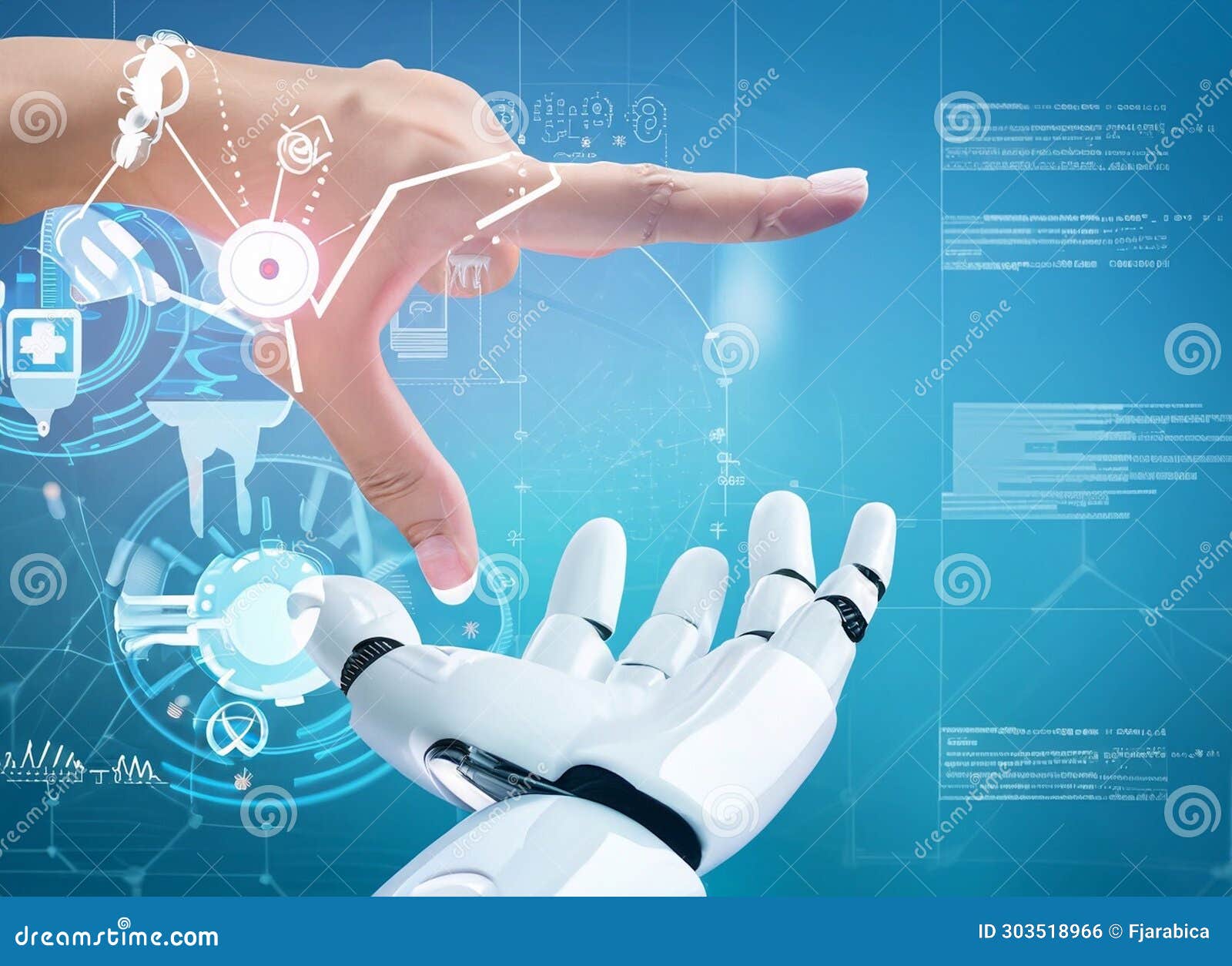 Human Hand and Robot Hand Touching Stock Illustration - Illustration of ...