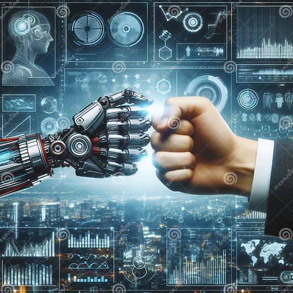 Human Hand and Robot Making Fist Bump Stock Illustration - Illustration ...