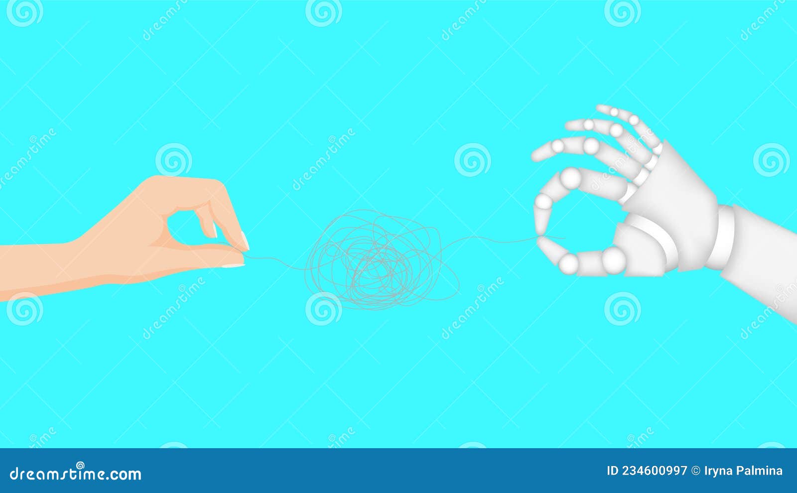 Human Hand and Robot Unravel Tangle Stock Vector - Illustration of ...