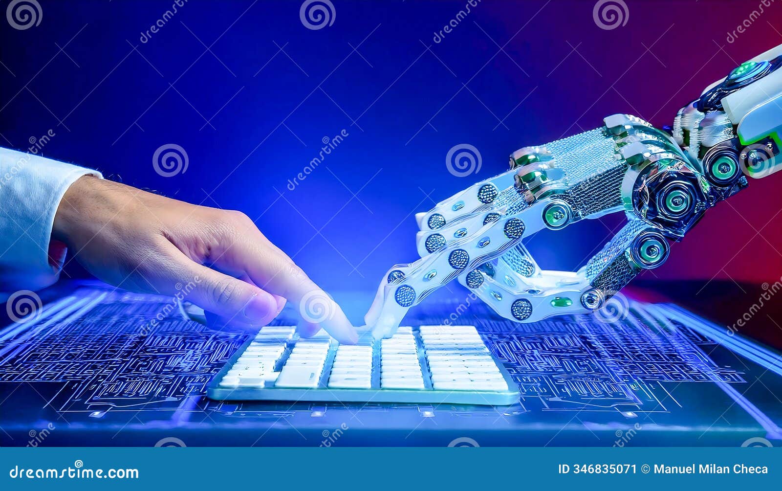Human Hand and a Robotic Hand Interacting Together on a Digital ...