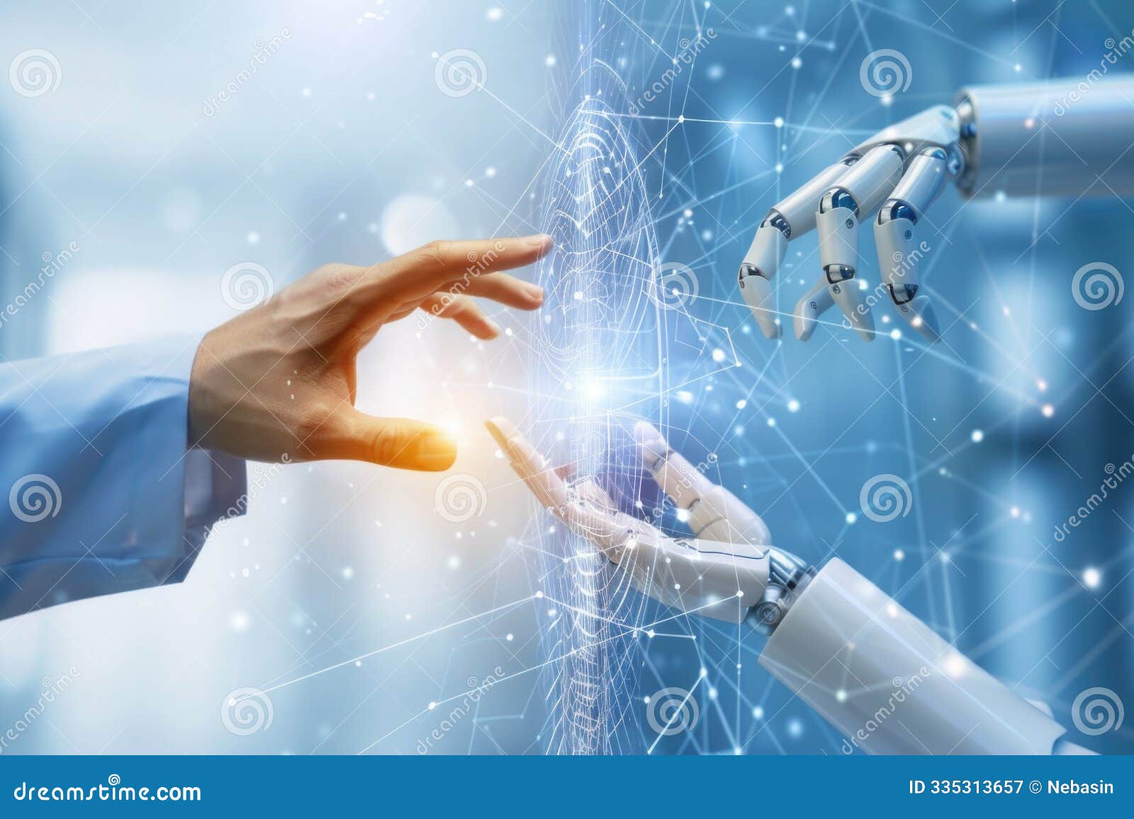 A Human Hand and a Robotic Hand Reach Towards Each Other through a ...