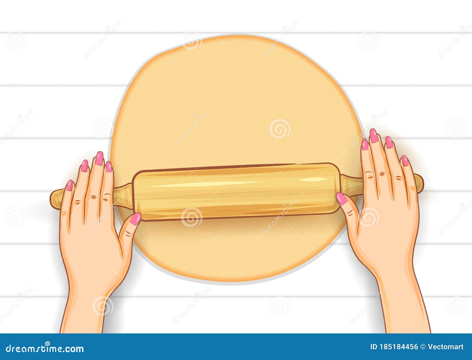 Human Hand Rolling Dough on Wooden Board for Bread or Pizza Making ...