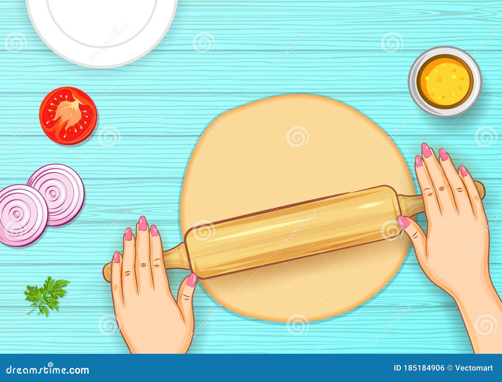 Pizza Making Process. Male Chef Hands Making Authentic Pizza In The ...