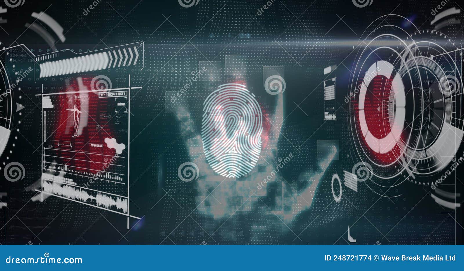 Human Hand Scanning Over Biometric Scanner Against Digital Interface ...