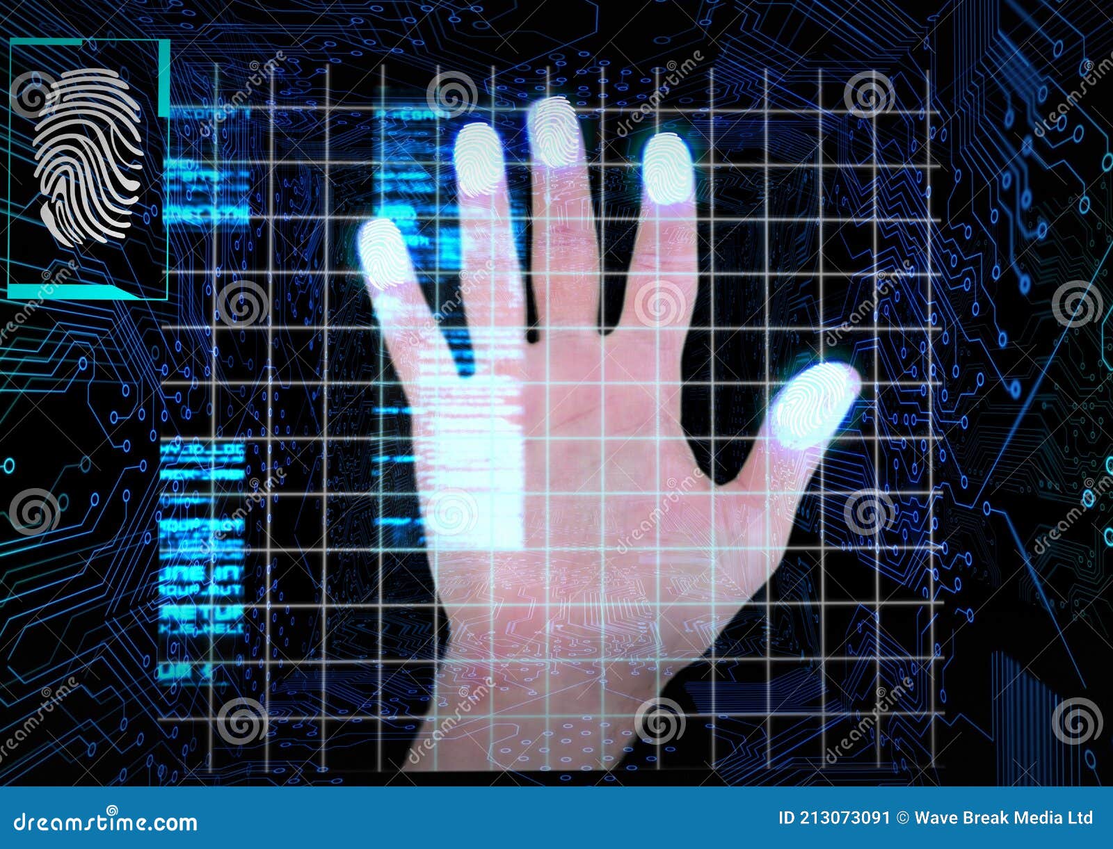 Human Hand Scanning Over Biometric Scanner Against Microprocessor ...