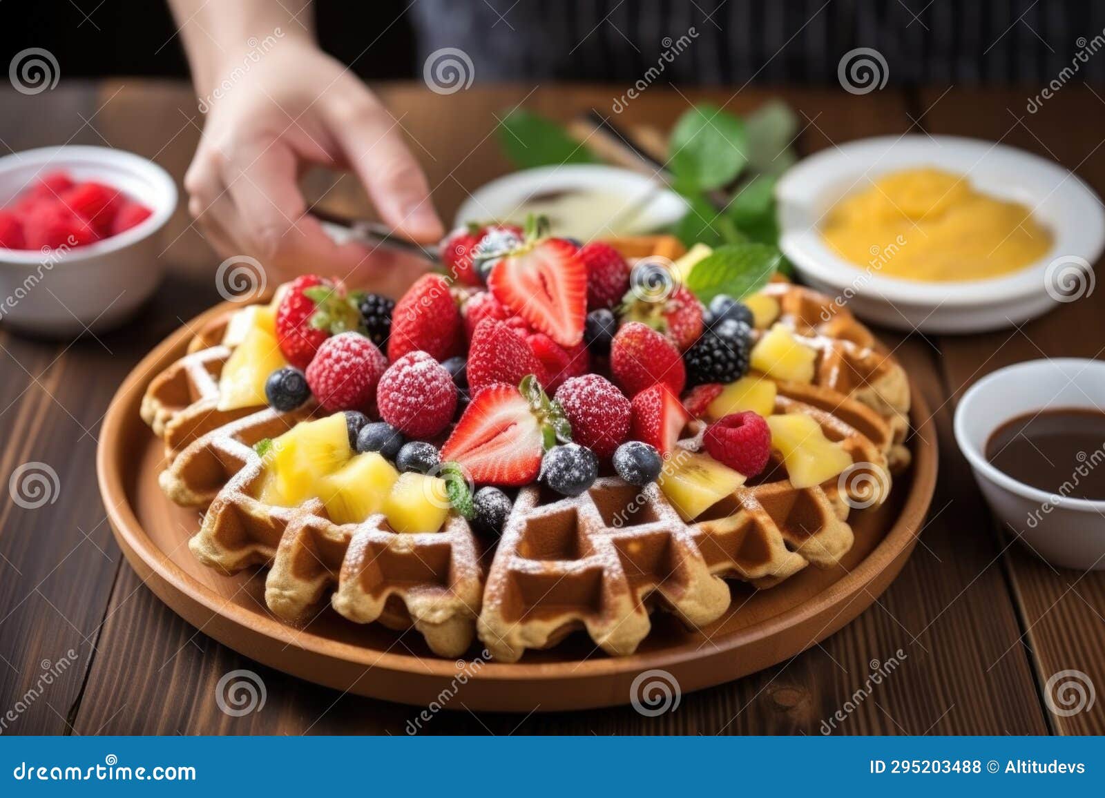 Human Hand Serving Belgian Waffles in a Plate Stock Illustration ...