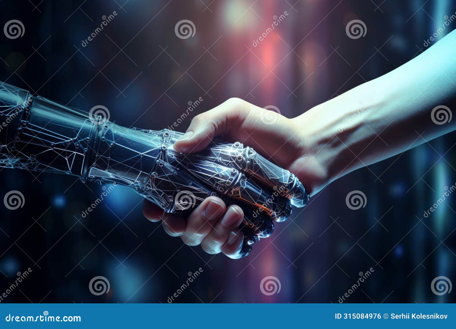 Two Hands are a Symbol of Technological Progress. a Human Hand Shakes a ...