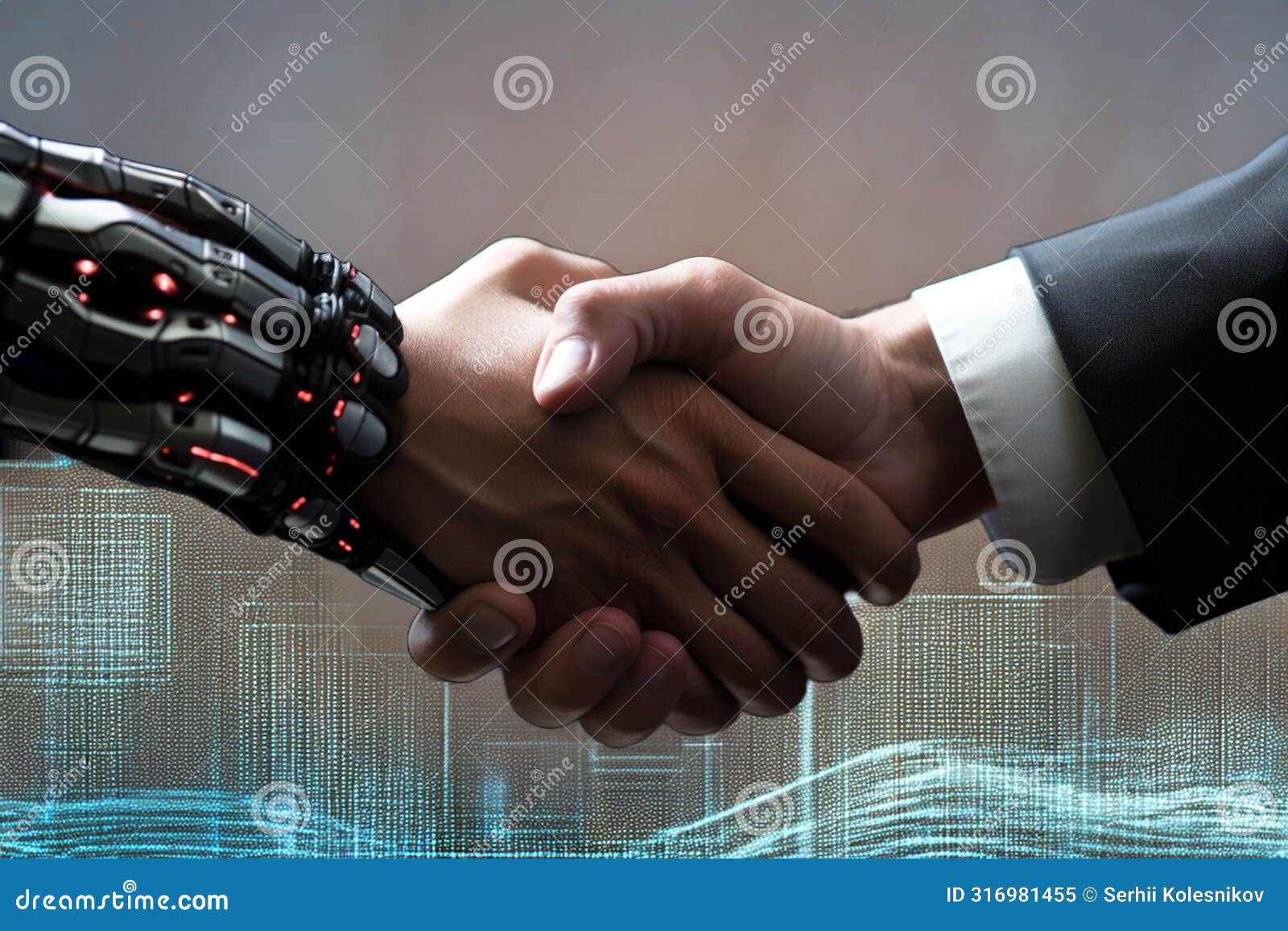 Two Hands are a Symbol of Technological Progress. a Human Hand Shakes a ...