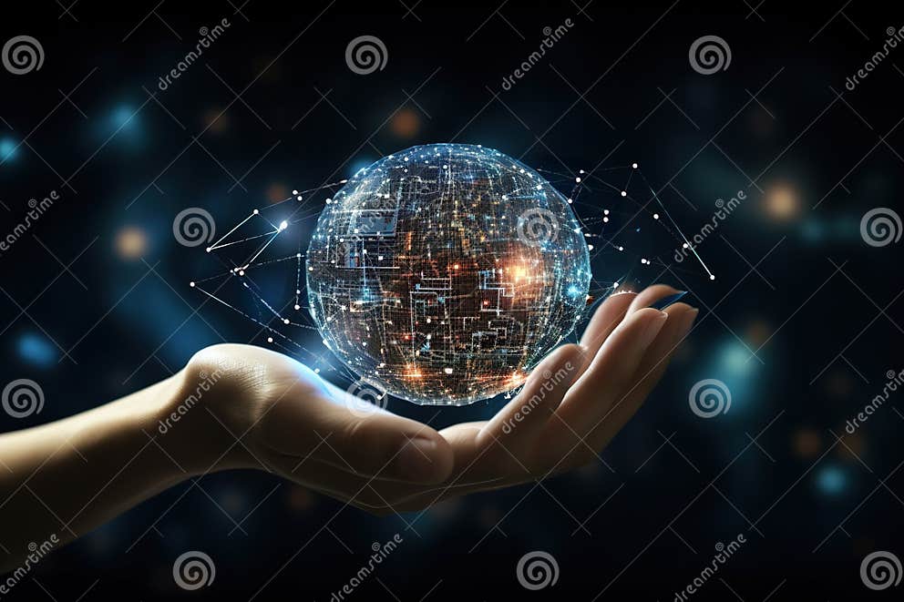 Human Hand Showing Digital Technology, Global Internet Network, Ai ...