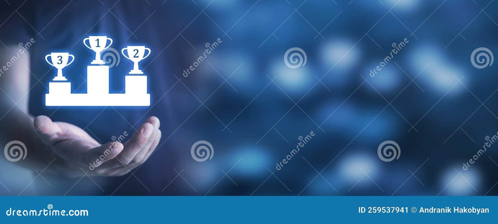 Human Hand Showing Winners Podium with Three Winning Cups Stock Image ...