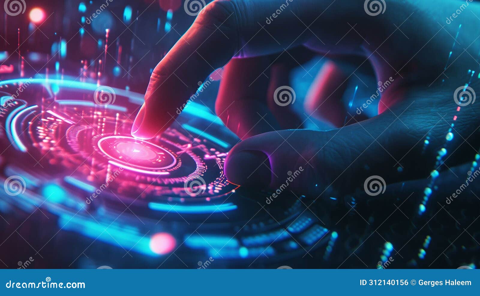 Hand Pressing Button on Futuristic Device Stock Illustration ...