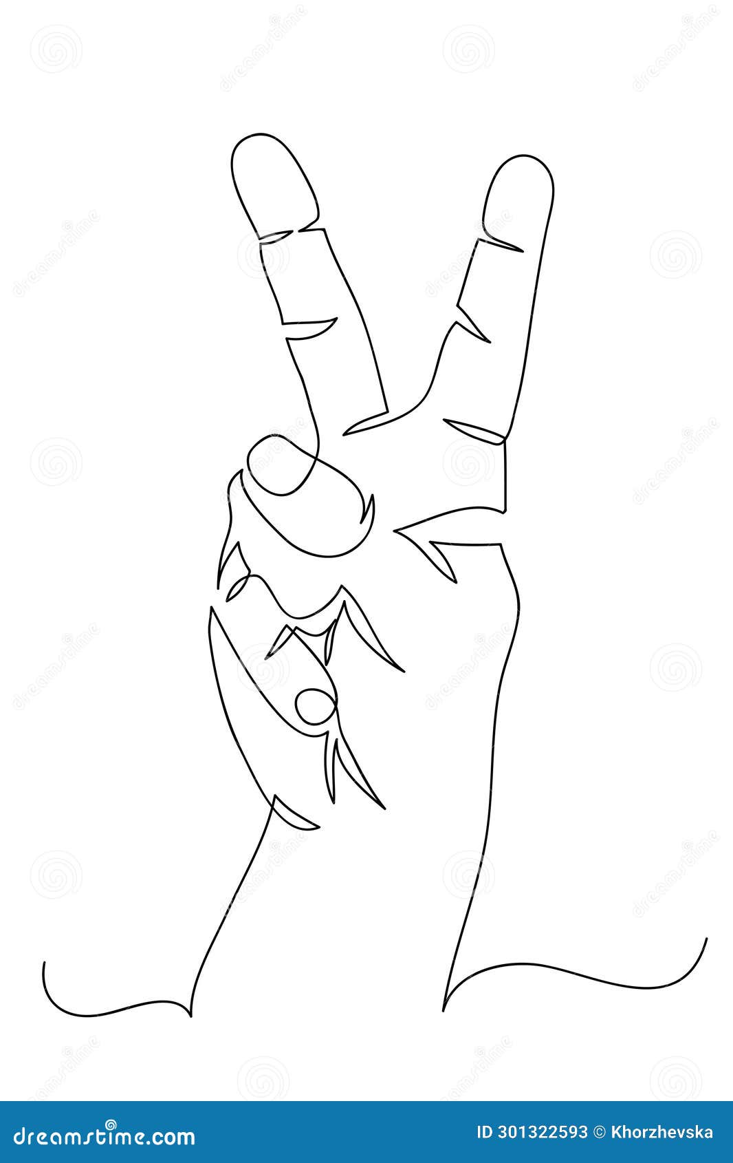 Human Hand Shows Victory Gesture, Continuous Line Drawing, Concept ...