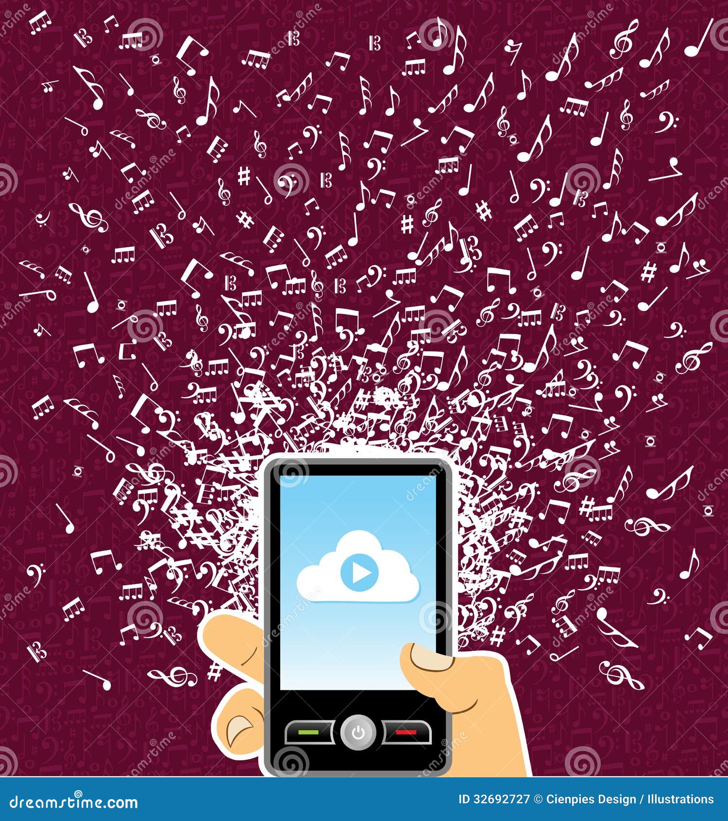 Human Hand Smart Phone Music Notes Splash Stock Vector - Illustration ...