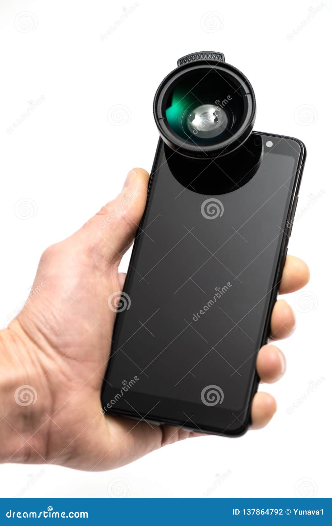 Human Hand with Smartphone and Lens Stock Photo - Image of camera ...