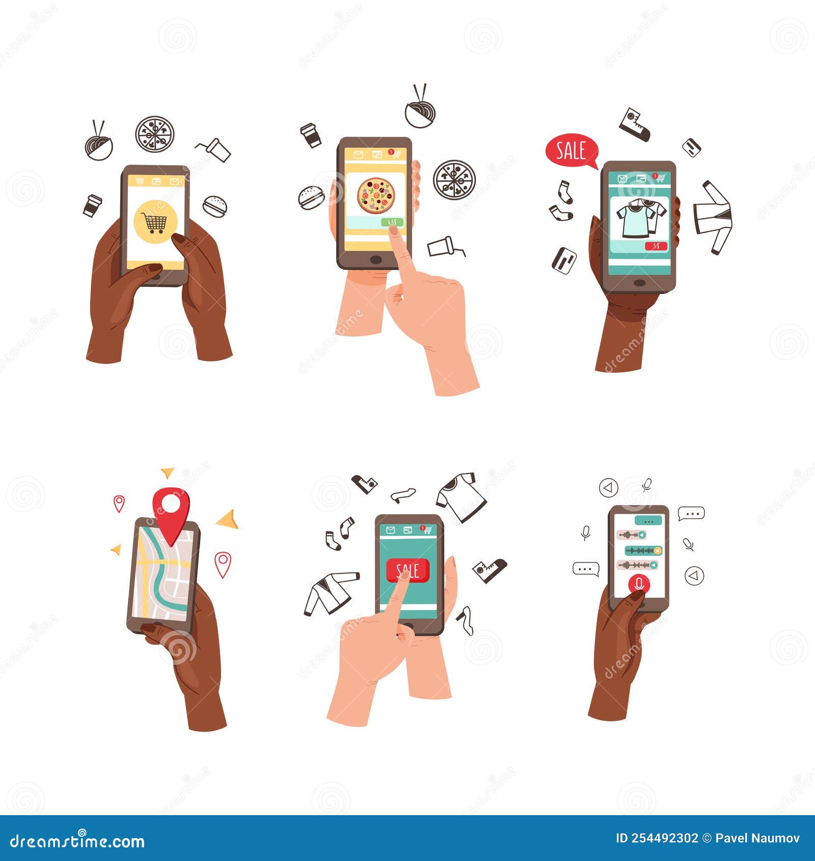 Human Hand with Smartphone Using Different App Like Online Shop and ...