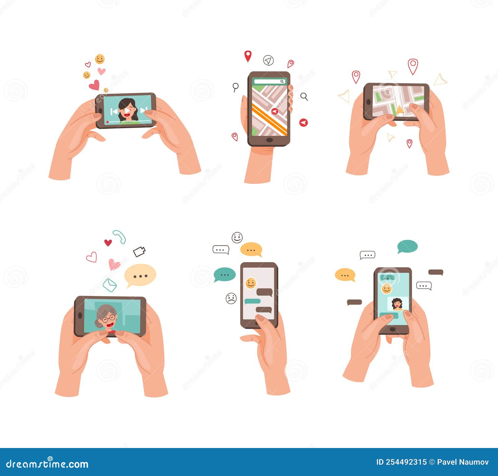Human Hand with Smartphone Using Different App Watching Video and ...