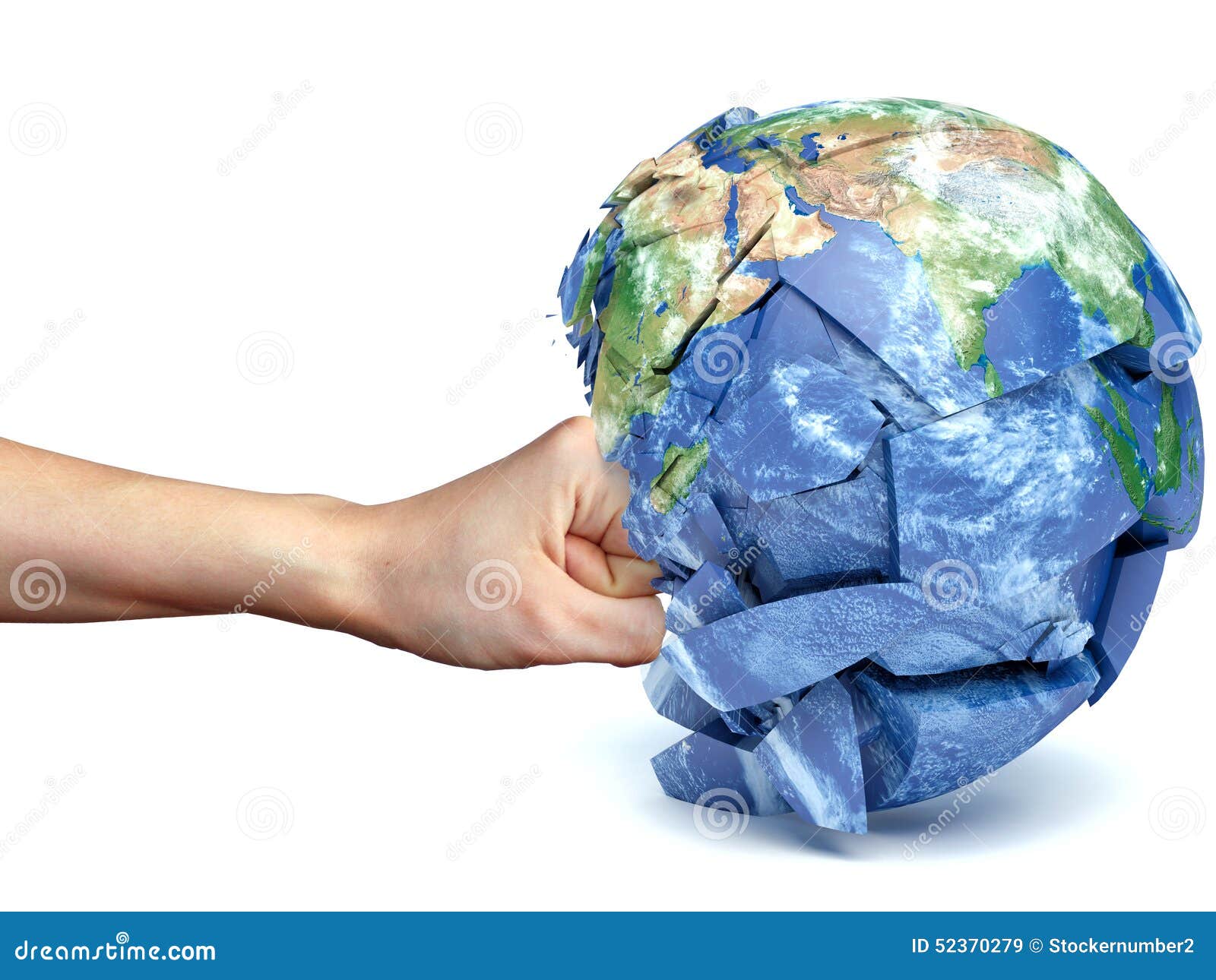 Human Hand Strikes the Planet Earth Stock Illustration - Illustration ...