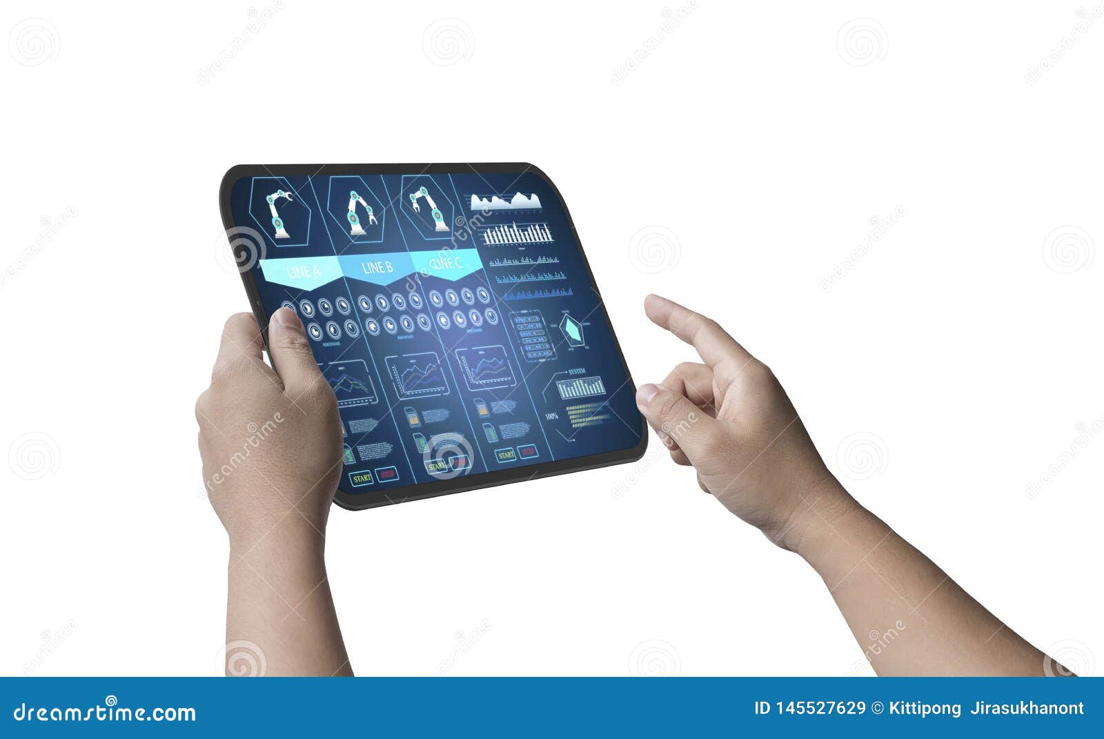 Human hand with tablet stock illustration. Illustration of background ...