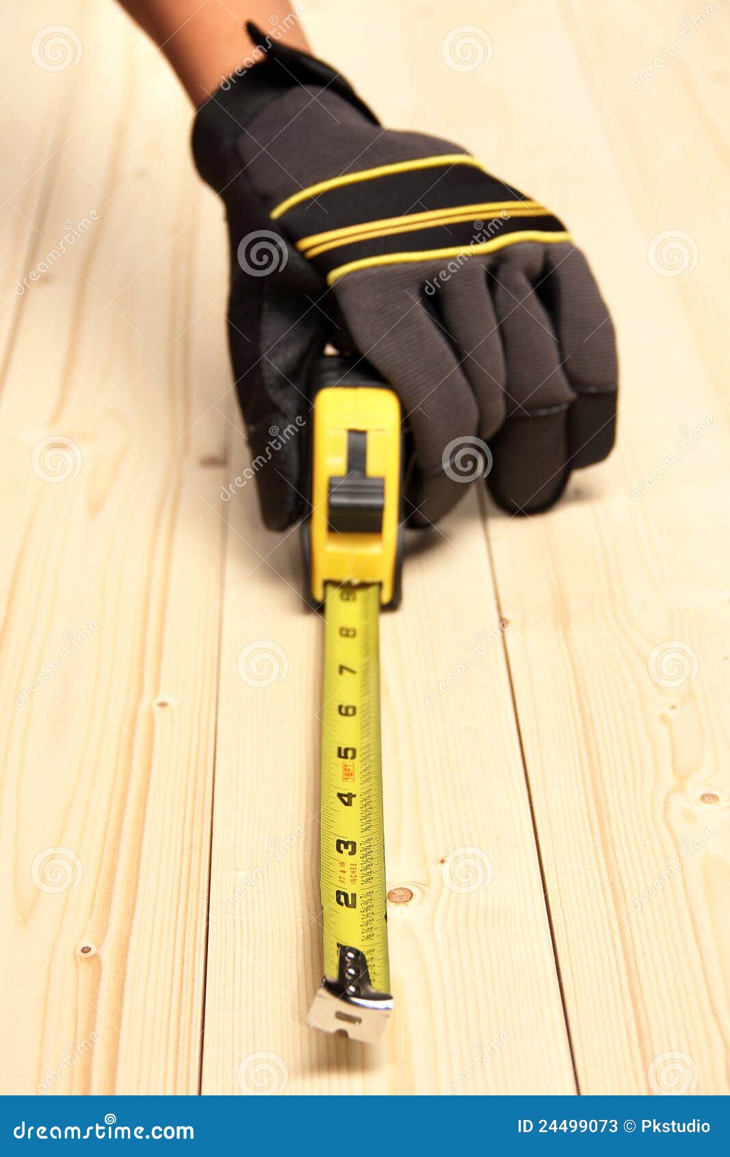 Human Hand Taking Measurement on a Block of Wood Stock Image - Image of ...